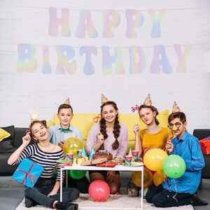 KIDZVEFUN Happy Birthday Decorations, Iridescent Banner and Smile Face for Birthday Party Disco Silver Cool Stranger Things Supplies Favor 21st 30th 40thBday Decorations for Women(Iridescent Happy Birthday)