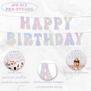 KIDZVEFUN Happy Birthday Decorations, Iridescent Banner and Smile Face for Birthday Party Disco Silver Cool Stranger Things Supplies Favor 21st 30th 40thBday Decorations for Women(Iridescent Happy Birthday)