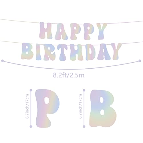 KIDZVEFUN Happy Birthday Decorations, Iridescent Banner and Smile Face for Birthday Party Disco Silver Cool Stranger Things Supplies Favor 21st 30th 40thBday Decorations for Women(Iridescent Happy Birthday)