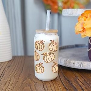 ANOTION Fall Coffee Cups - Fall Decor Pumpkin Mug Fall Coffee Mug Iced Coffee Cups Unique Autumn Decor Pumpkin Decorations Thanksgiving Tumbler Fall Wedding Tumbler Can Shaped Fall Cups - 18oz