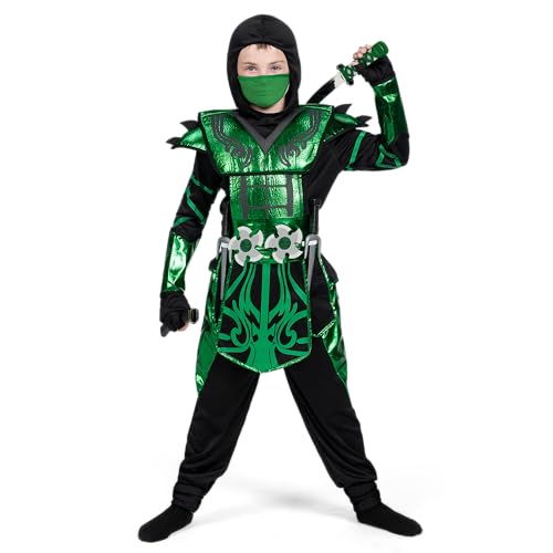 Spooktacular Creations Halloween Ninja Costume for Boys, Green Ninja Costume for Kids Ninja Themed Parties, Halloween Costume Dress Up (Small (5-7yr))