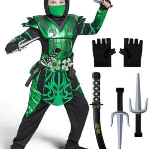 Spooktacular Creations Halloween Ninja Costume for Boys, Green Ninja Costume for Kids Ninja Themed Parties, Halloween Costume Dress Up (Small (5-7yr))