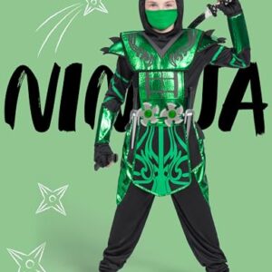 Spooktacular Creations Halloween Ninja Costume for Boys, Green Ninja Costume for Kids Ninja Themed Parties, Halloween Costume Dress Up (Small (5-7yr))