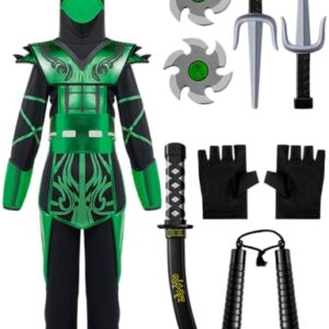 Spooktacular Creations Halloween Ninja Costume for Boys, Green Ninja Costume for Kids Ninja Themed Parties, Halloween Costume Dress Up (Small (5-7yr))