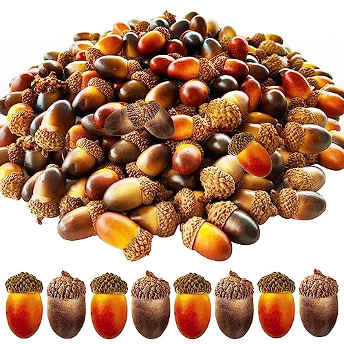 Cshangzei 200PCS Mini Artificial Acorns,Bulk Fake Acorn with Natural Cap Lifelike for Fall Thanksgiving Halloween Decoration,Wedding Decor,Vase Filler,DIY Crafts