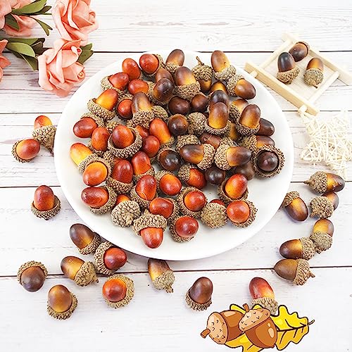 Cshangzei 200PCS Mini Artificial Acorns,Bulk Fake Acorn with Natural Cap Lifelike for Fall Thanksgiving Halloween Decoration,Wedding Decor,Vase Filler,DIY Crafts