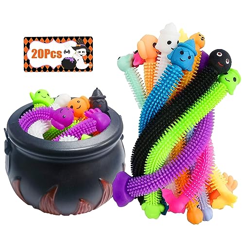 Cherislpy 5.5" Halloween Cauldron with 20 Pcs Stretchy Strings Stress Relief and Anti-Anxiety Toys Assortment for Kids Boys Girls Halloween Party Favors,Halloween Decorations