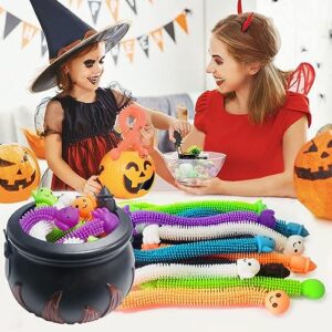 Cherislpy 5.5" Halloween Cauldron with 20 Pcs Stretchy Strings Stress Relief and Anti-Anxiety Toys Assortment for Kids Boys Girls Halloween Party Favors,Halloween Decorations