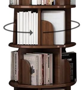 MMV 5 Tier Rotating Bookshelf, 360° Display Bookcase with Cabinet, Mobile Bookshelf with Wheels, 79" Tall Bookcase for Narrow Space, Spinning Wood Bookshelf Tower for Home Office, Study Room, Walnut