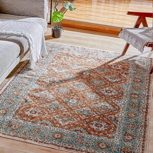 boho vintage area rug - 5x7 large persian washable living room rug ultra-thin non-slip non-shedding print floor carpet for bedroom home