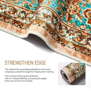 Boho Vintage Area Rug - 5x7 Large Persian Washable Living Room Rug Ultra-Thin Non-Slip Non-Shedding Print Floor Carpet for Bedroom Home