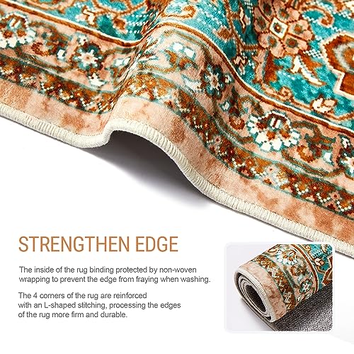 Boho Vintage Area Rug - 5x7 Large Persian Washable Living Room Rug Ultra-Thin Non-Slip Non-Shedding Print Floor Carpet for Bedroom Home