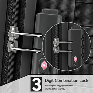 Powforlife Luggage Sets 3 Piece ABS Luggage Lightweight Suitcase Sets Double Spinner Wheels TSA Lock,Black,3 Piece Set (20/24/28)