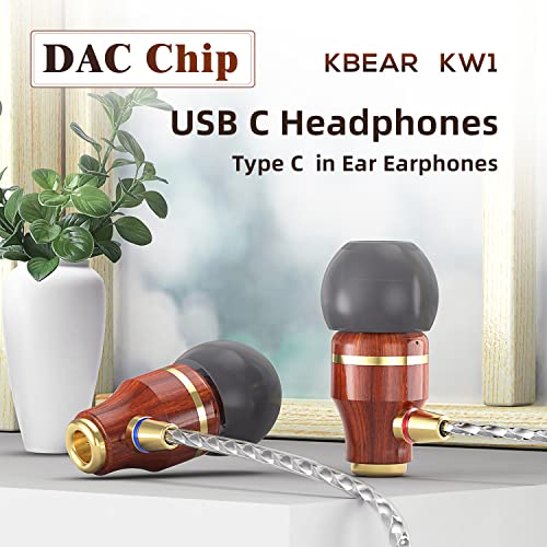 USB C Headphones Earbuds,KBEAR KW1 Type C Earphones with Microphone and Volume Control,Noise Canceling Earbuds HiFi Stereo Earphone Wired Headphone for iPad Android Samsung Galaxy Google Pixel Oneplus