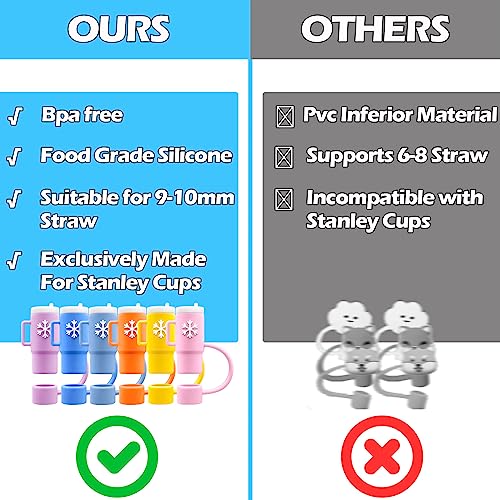 Stanley Straw Cover, 6Pcs Silicone Straw Covers for Reusable Straws, Straw Covers Cap for Stanley Cup 30&40 oz, Straw Toppers for Simple Modern Tumblers, 10mm Straw Tip Covers, Stanley Cup Accessories