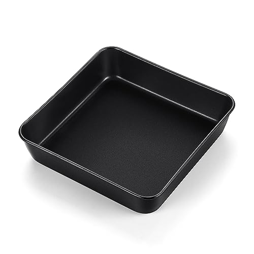 TeamFar Square Baking Pan, 8 inch Coated Square Cake Brownie Lasagna Pan with Stainless Steel Core & Non Stick Coating, for Baking Roasting Serving, Non-Toxic & Oven Safe, One Piece Design & Deep Wall