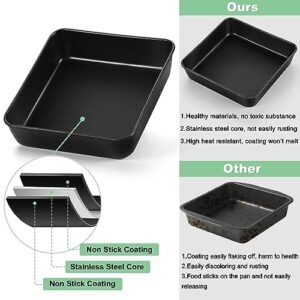 TeamFar Square Baking Pan, 8 inch Coated Square Cake Brownie Lasagna Pan with Stainless Steel Core & Non Stick Coating, for Baking Roasting Serving, Non-Toxic & Oven Safe, One Piece Design & Deep Wall