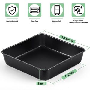 TeamFar Square Baking Pan, 8 inch Coated Square Cake Brownie Lasagna Pan with Stainless Steel Core & Non Stick Coating, for Baking Roasting Serving, Non-Toxic & Oven Safe, One Piece Design & Deep Wall