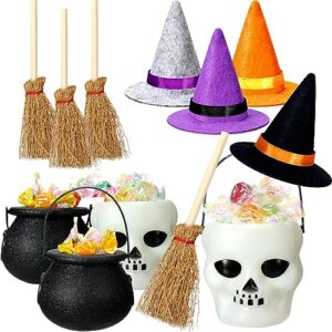 12 pcs halloween mini witch hats candy cauldron mini broom witch craft miniatures wizard accessory for halloween decorations (novel style)