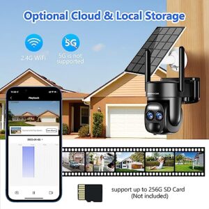 [ 8X Zoom ] 4K 5Dbi Security Cameras Wireless Outdoor, Battery Powered Solar Security Camera Outdoor 360° PTZ WiFi Camera with Spotlight Siren, Motion Detection, Color Night Vision,2-Way Audio, IP66