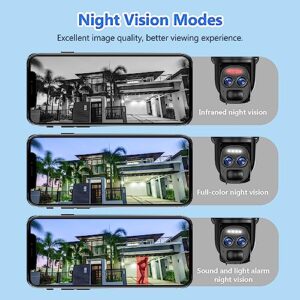 [ 8X Zoom ] 4K 5Dbi Security Cameras Wireless Outdoor, Battery Powered Solar Security Camera Outdoor 360° PTZ WiFi Camera with Spotlight Siren, Motion Detection, Color Night Vision,2-Way Audio, IP66