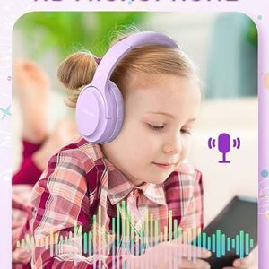 SIMJAR Kids Bluetooth Headphones, Lightweight Girl Headphone with Microphone, Volume Limiter 85/94dB, 50H Playtime, Over Ear Kids Wireless Headphones for Tablet/iPad/Travel