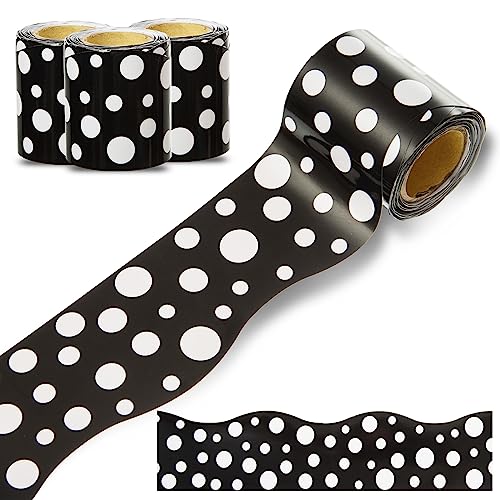 99 Feet Polka Dot Bulletin Board Borders Black and White Polka Dots Scalloped Border Trim Dots Classroom Borders Decoration for Back to School Bulletin Board Home Classroom Chalkboard Decor,3 Rolls