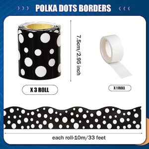 99 Feet Polka Dot Bulletin Board Borders Black and White Polka Dots Scalloped Border Trim Dots Classroom Borders Decoration for Back to School Bulletin Board Home Classroom Chalkboard Decor,3 Rolls