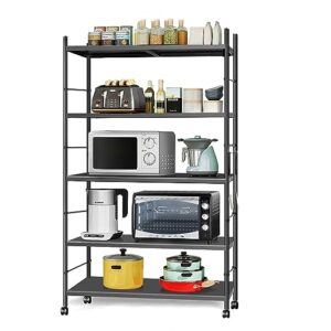 terkoos 5-tier shelf shelves for storage, heavy duty metal shelves wire rack shelving unit, adjustable shelf with wheels for home office kitchen bathroom