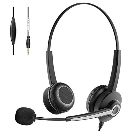 3.5mm Headset with Microphone for PC, Headphones with Microphone for Laptop with Mic Noise Cancelling, Binaural Computer Headset with Volume Adjustment Control Switch for Skype Zoom Call Center Office