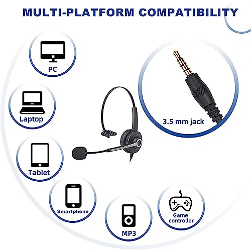 3.5mm Headset with Microphone for PC, Headphones with Microphone for Laptop with Mic Noise Cancelling, Binaural Computer Headset with Volume Adjustment Control Switch for Skype Zoom Call Center Office