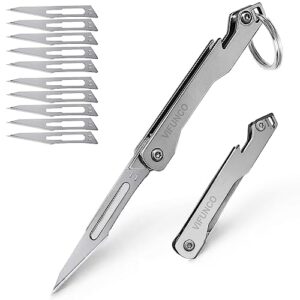 vifunco folding scalpel knife, pocket knife for men, small keychain knife bottle opener key knife, mini surgical razor knives with 10pcs #11 replaceable blades, edc utility knife