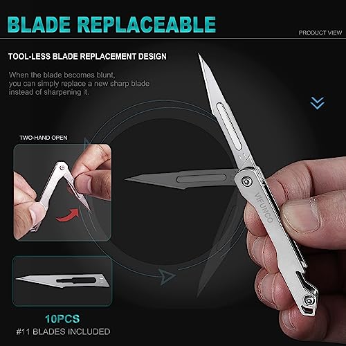 VIFUNCO Folding Scalpel Knife, Pocket Knife for Men, Small Keychain Knife Bottle Opener Key Knife, Mini Surgical Razor Knives with 10pcs #11 Replaceable Blades, EDC Utility knife