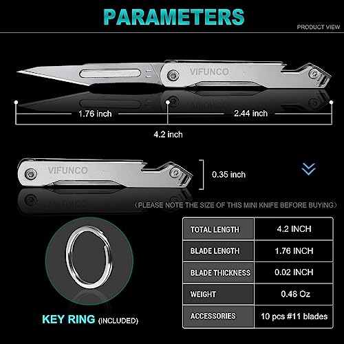 VIFUNCO Folding Scalpel Knife, Pocket Knife for Men, Small Keychain Knife Bottle Opener Key Knife, Mini Surgical Razor Knives with 10pcs #11 Replaceable Blades, EDC Utility knife