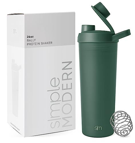 Simple Modern Plastic Protein Shaker Bottle with Ball 24oz | Shaker Cup for Protein Mixes, Shakes and Pre Workout | Rally Collection | Forest