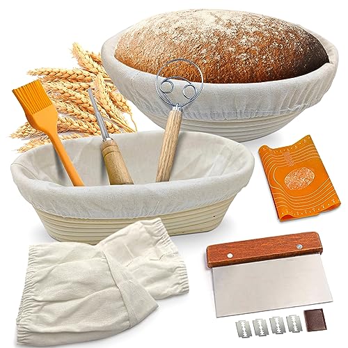 Banneton Bread Proofing Basket - Bread Proofing Baskets For Bread Baking Sets of 2-10" Oval and 9" Round Indonesian Rattan - Bread Basket Proofing - Bread Making Tools And Supplies