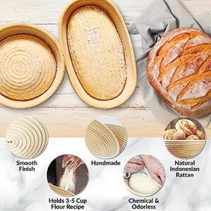 Banneton Bread Proofing Basket - Bread Proofing Baskets For Bread Baking Sets of 2-10" Oval and 9" Round Indonesian Rattan - Bread Basket Proofing - Bread Making Tools And Supplies