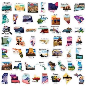 United States Map Stickers, Travel USA Map Stickers Pack, 50Pcs Funimost Waterproof Vinyl Stickers for Water Bottles Laptop Guitar Computer Phone Scrapbook Car Decals, Graffiti Stickers for Kids Teens Adults (Map)