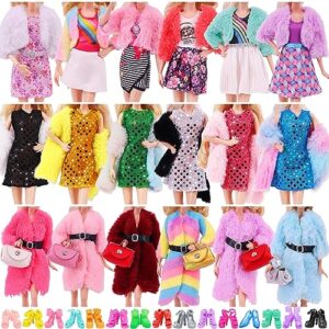 21 pcs 11.5 inch doll clothes fur coat winter clothes and accessories includes 6 sets doll fashion clothes, 10 pairs doll shoes, 2 doll bags for 30cm girl dolls casual doll outfits random colors