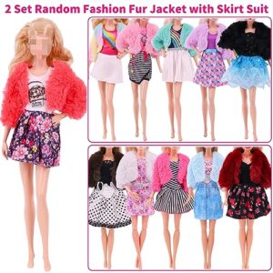 21 pcs 11.5 Inch Doll Clothes Fur Coat Winter Clothes and Accessories Includes 6 Sets Doll Fashion Clothes, 10 Pairs Doll Shoes, 2 Doll Bags for 30cm Girl Dolls Casual Doll Outfits Random Colors