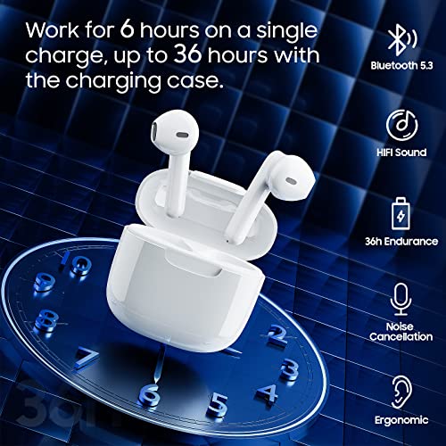 Wireless Earbuds Bluetooth Headphones 36H Play Time 5.0 Bluetooth with Wireless Charging Case, IPX6 Waterproof Sweat-Proof Earphones True Wireless Earbuds, in-Ear Earbuds for Working Sports Meeting