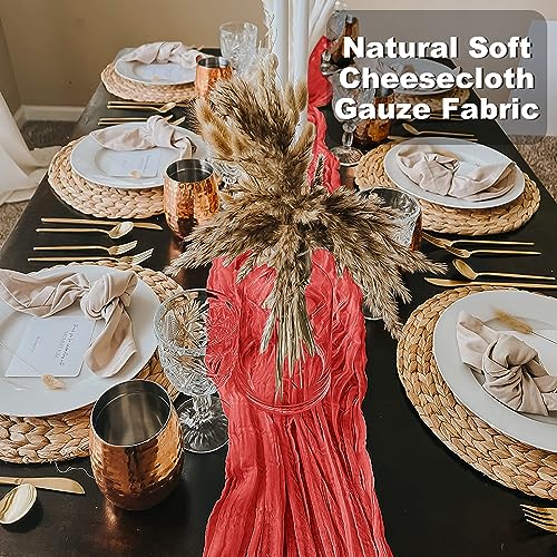 SGAOFIEE 10ft Peach Red Coral Cheesecloth Table Runner,35x120 inches Boho Table Runner,Rustic Sheer Table Decor for Romantic Bridal Shower, Baby Shower, Birthday Party Cake Table(Peach Red Coral)