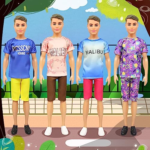 UNICORN ELEMENT 8 Item Summer Doll Clothes for 12'' Boy Doll Include 4 Sets T-Shirt+Pants, 4 Pairs of Swimming Trunks (Random Style and NO Doll)