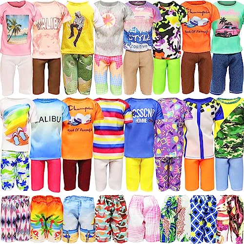 UNICORN ELEMENT 8 Item Summer Doll Clothes for 12'' Boy Doll Include 4 Sets T-Shirt+Pants, 4 Pairs of Swimming Trunks (Random Style and NO Doll)