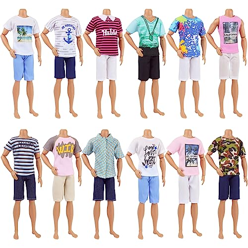 UNICORN ELEMENT 8 Item Summer Doll Clothes for 12'' Boy Doll Include 4 Sets T-Shirt+Pants, 4 Pairs of Swimming Trunks (Random Style and NO Doll)