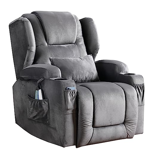 SAMERY Power Recliner Chair with Massage and Heat Velvet Electric Reclining Ergonomic Lounge Sofa Lift Chair for Elderly/Adult/Pregnant with USB Port, Pockets & Lumbar Pillow Living Room