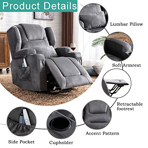 SAMERY Power Recliner Chair with Massage and Heat Velvet Electric Reclining Ergonomic Lounge Sofa Lift Chair for Elderly/Adult/Pregnant with USB Port, Pockets & Lumbar Pillow Living Room