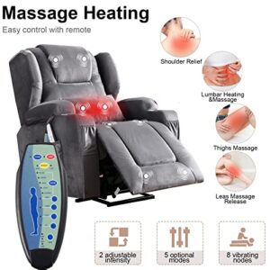 SAMERY Power Recliner Chair with Massage and Heat Velvet Electric Reclining Ergonomic Lounge Sofa Lift Chair for Elderly/Adult/Pregnant with USB Port, Pockets & Lumbar Pillow Living Room