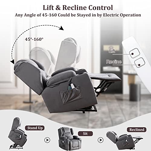 SAMERY Power Recliner Chair with Massage and Heat Velvet Electric Reclining Ergonomic Lounge Sofa Lift Chair for Elderly/Adult/Pregnant with USB Port, Pockets & Lumbar Pillow Living Room