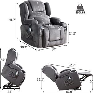 SAMERY Power Recliner Chair with Massage and Heat Velvet Electric Reclining Ergonomic Lounge Sofa Lift Chair for Elderly/Adult/Pregnant with USB Port, Pockets & Lumbar Pillow Living Room